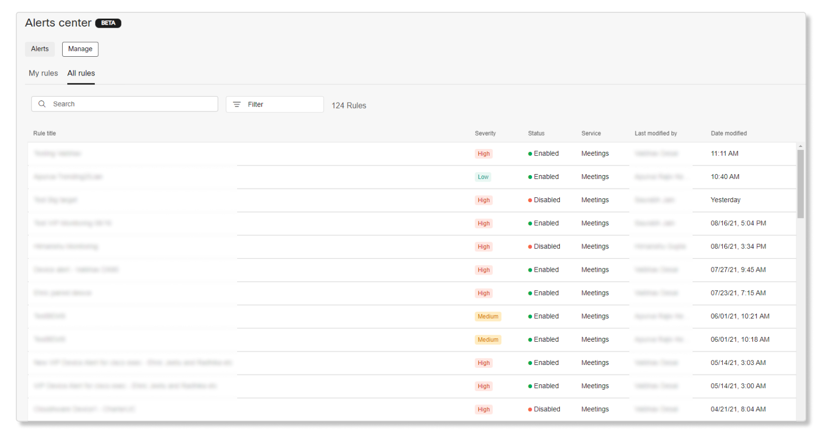 Alerts center in Control Hub