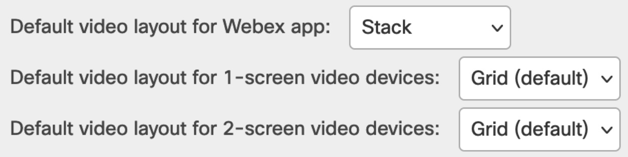 Choose the default video layout for Webex meetings and events