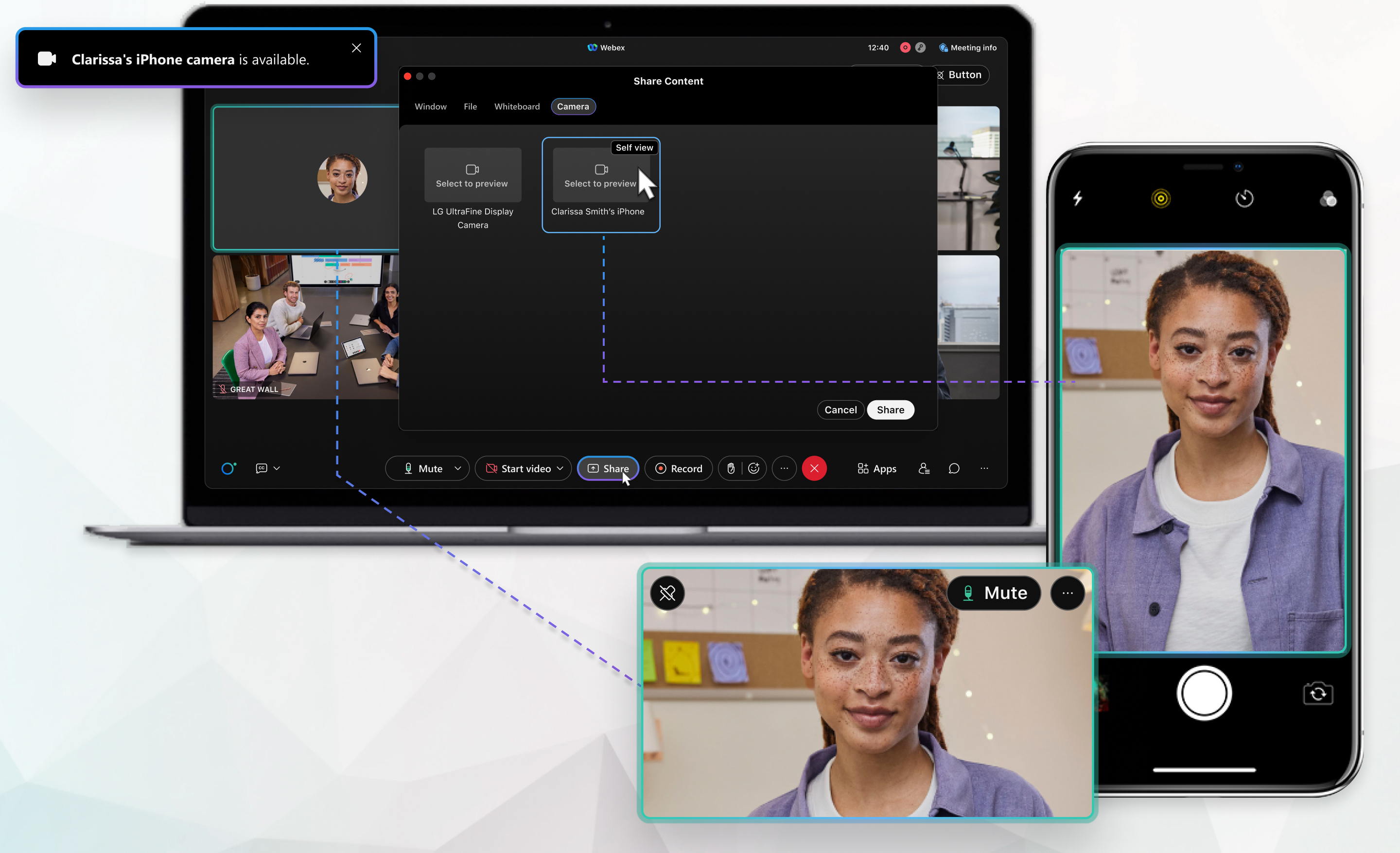 Connect your iPhone camera to Webex Meetings using Continuity Camera