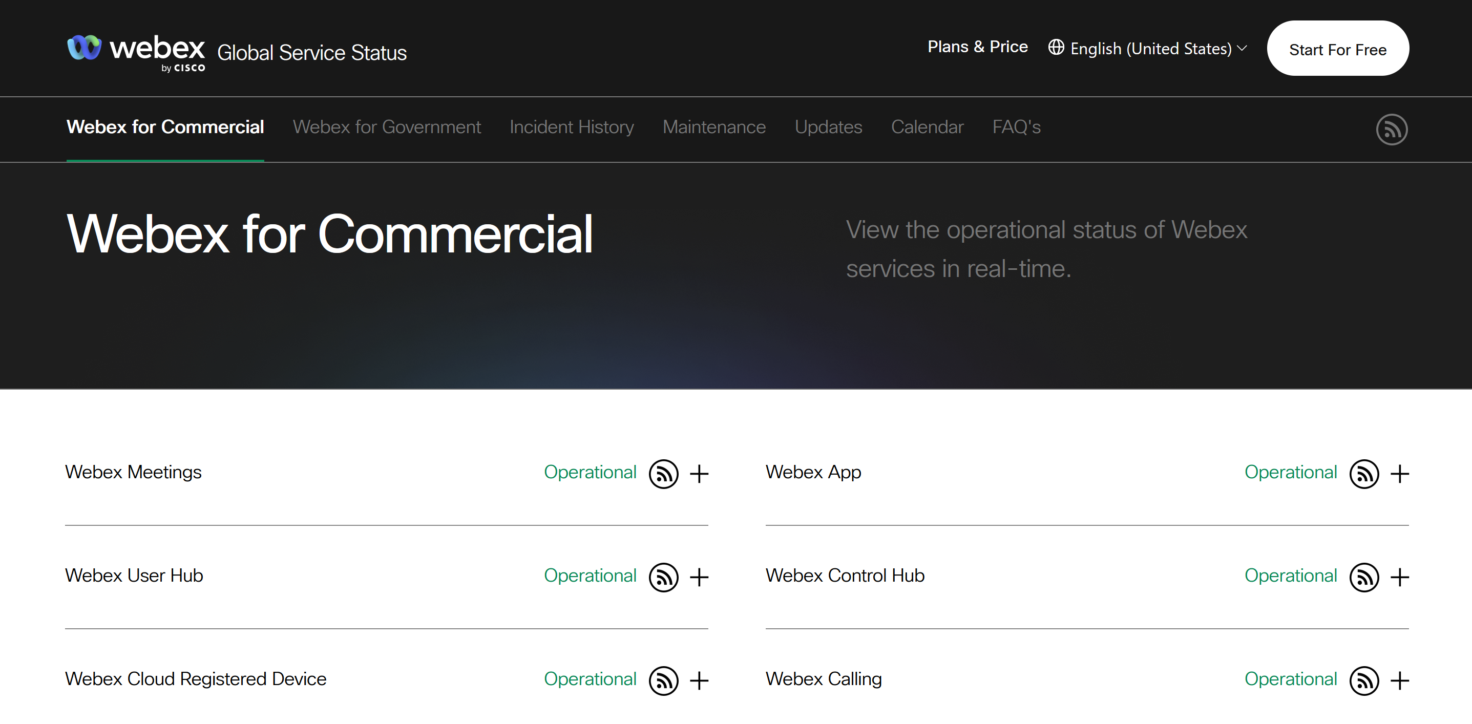 Webex status information