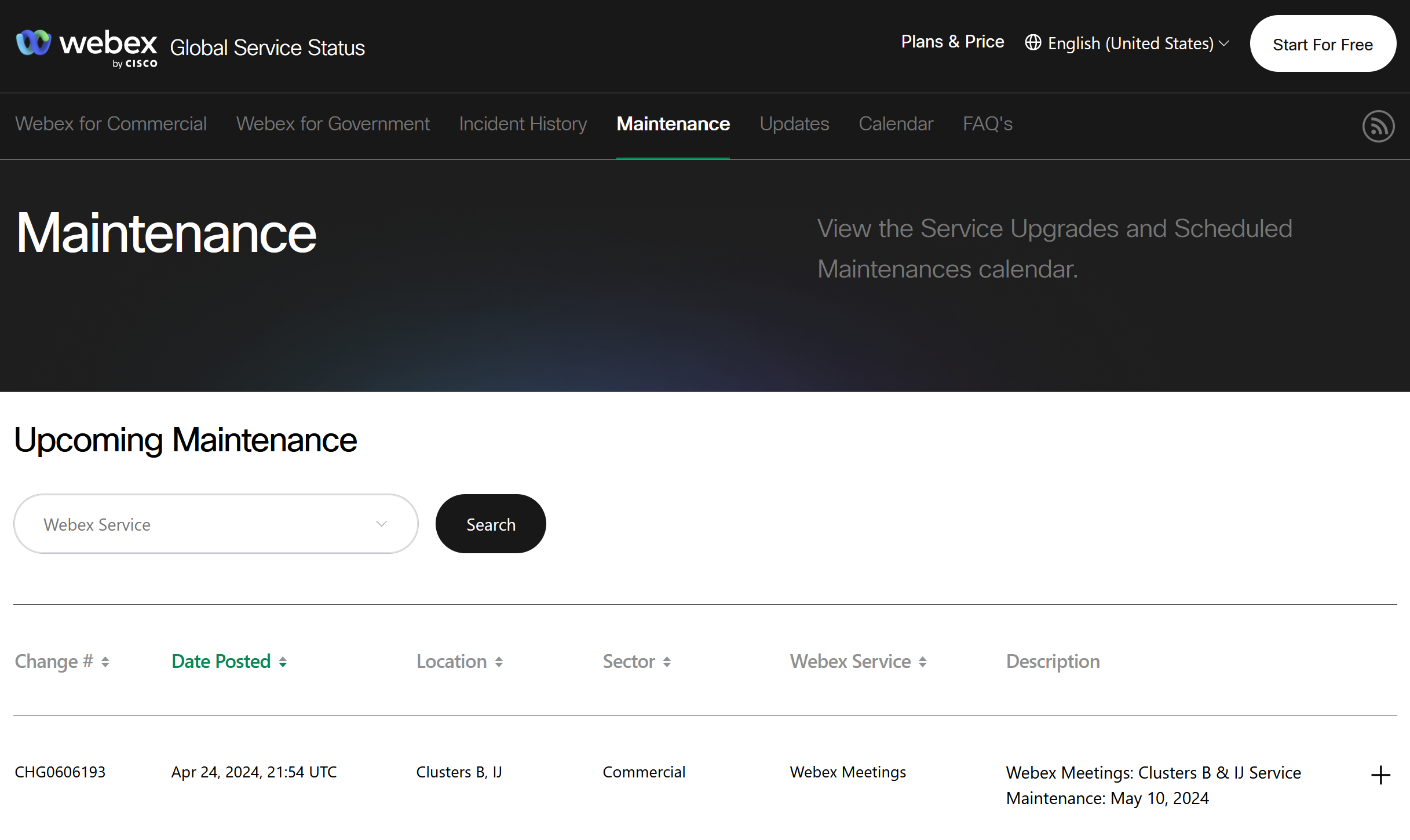Webex status information